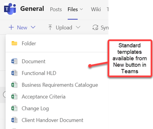 Using Standard Templates in Microsoft Teams